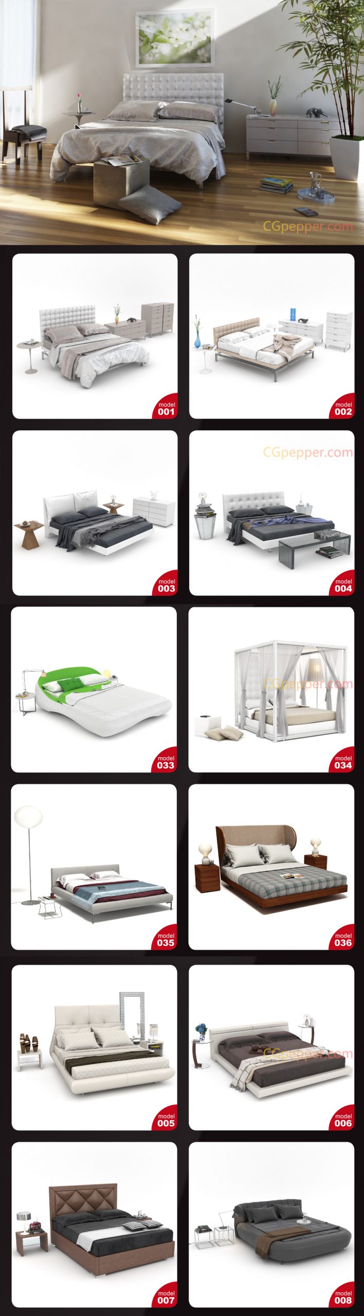 Evermotion – Archmodels Vol.123室内床3D模型 – CGPepper-专注优质三维资源