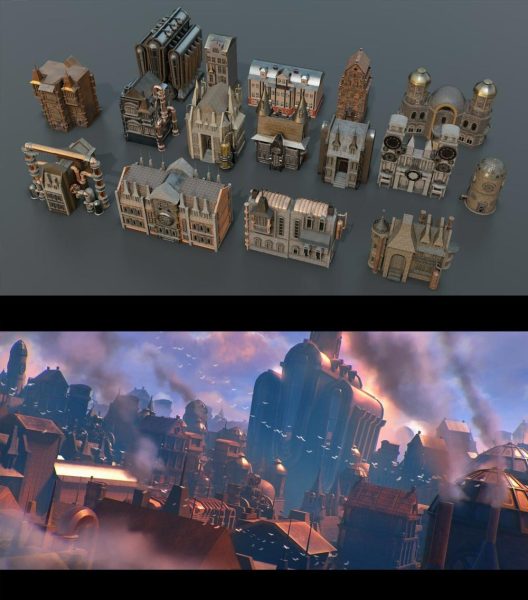 蒸汽朋克风格楼房建筑3D模型 ArtStation – Steampunk Kitbash + Textures For Concept ...