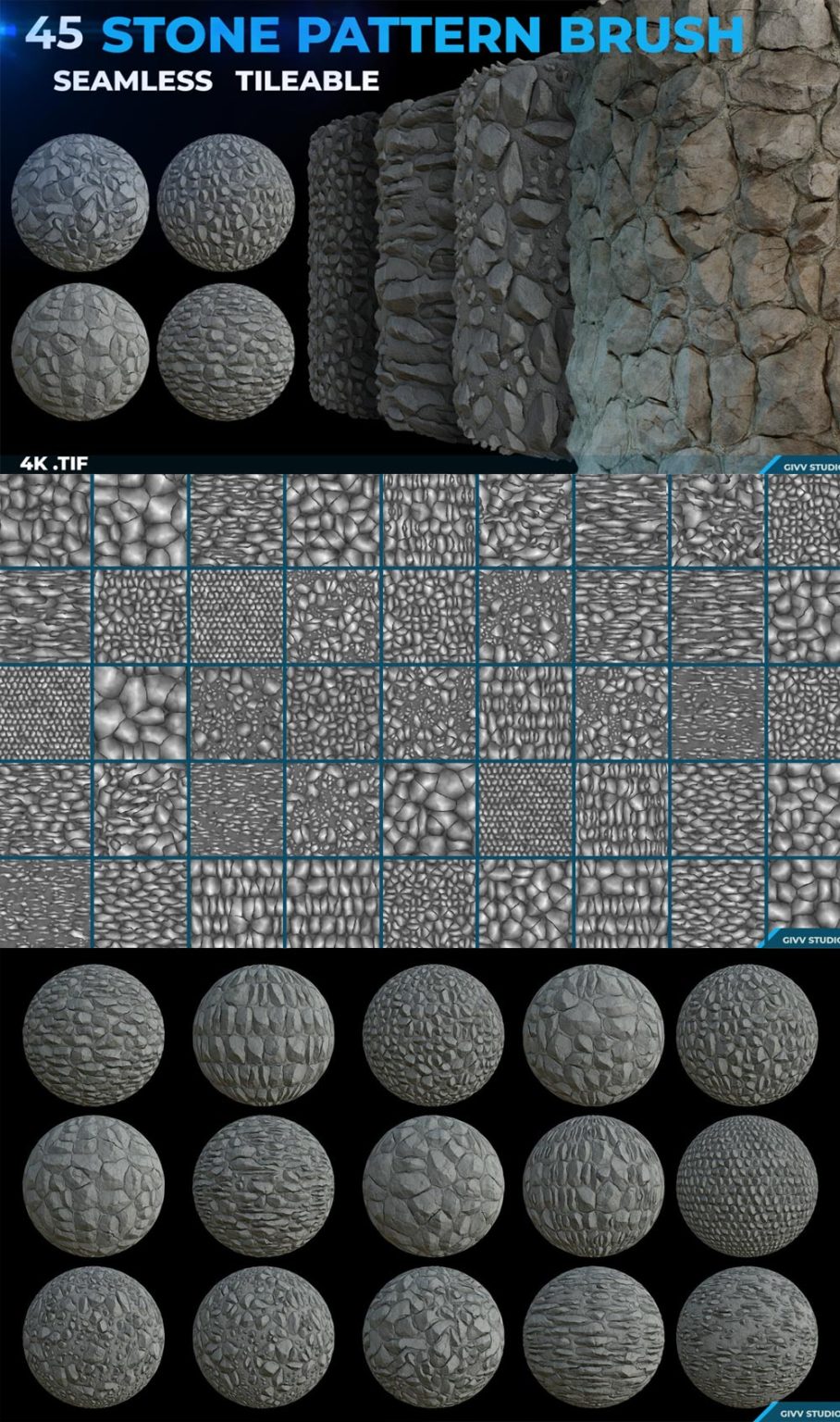 石头纹理贴图素材 ArtStation – 45 Stone Pattern Brush – CGPepper-专注优质三维资源