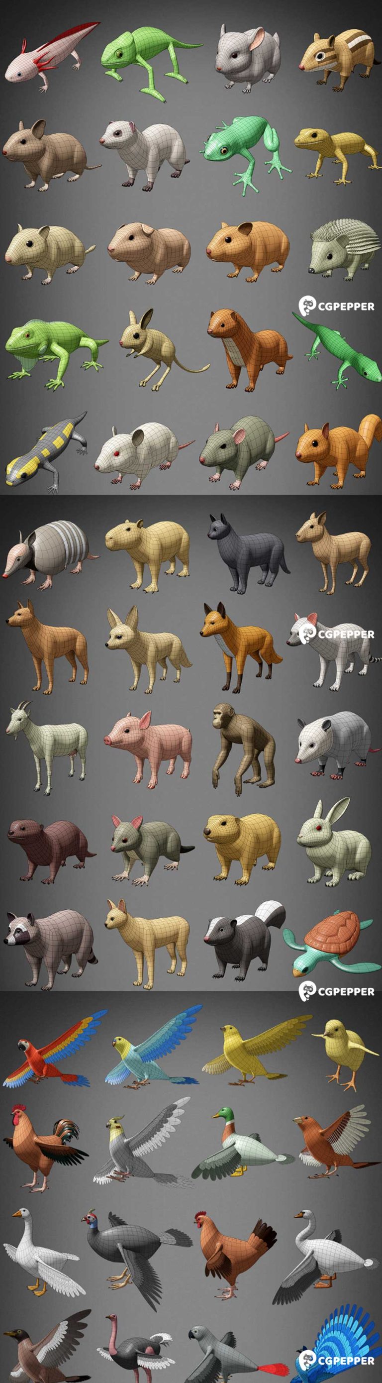 100个动物基础低多边形网格3D模型-100 Animals Base Meshes (Blender格式) – CGPepper-专注优质三维资源