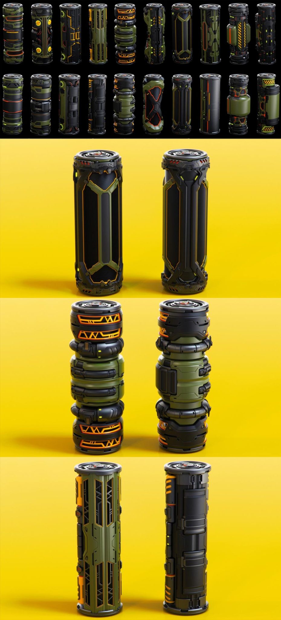 科幻能量电池3D模型 ArtStation – SciFi Barrels Set (OBJ格式) – CGPepper-专注优质三维资源