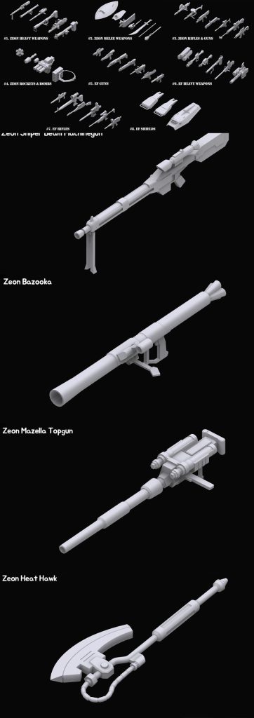 高达吉翁 X 地球联邦武器3D模型-Gundam Zeon X Earth Federation Weapon Collection (FBX-OBJ-MAX) – CGPepper-专注优质三维资源