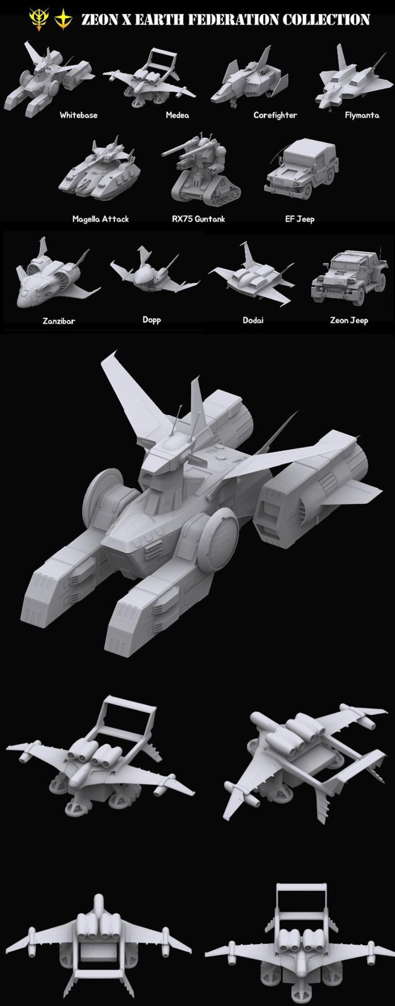 高达吉翁X地球联邦太空军事收藏3D模型- Gundam Zeon X Earth Federation Space military ...