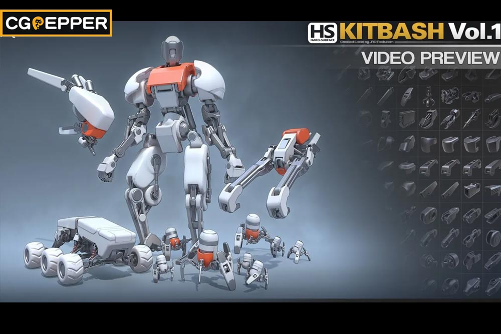 40个科幻机械零件硬表面3D模型 3D Kitbash Set Vol.2 – 40 Sci-Fi Assets (ZBP/FBX/OBJ格式 ...