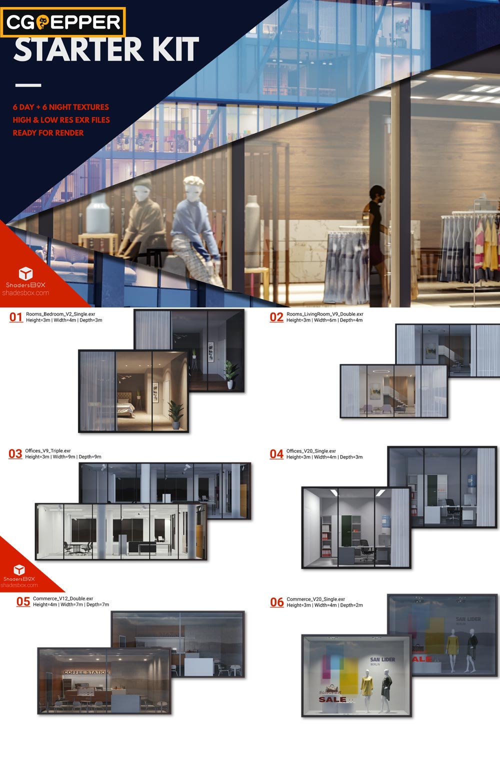 12个OSL纹理 – 6个白天 + 6个夜晚照明—ShadersBox STARTER KIT (OSL Texture ...