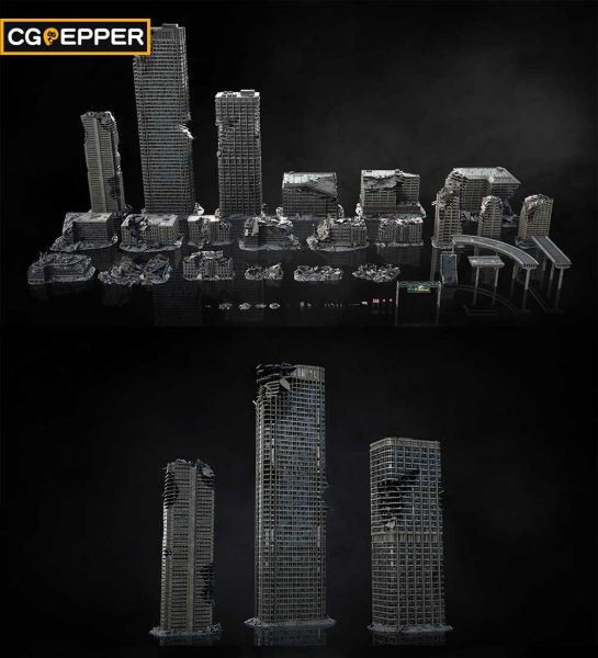 Kitbash3d 城市废墟倒塌楼房建筑3D模型 – Warzone – CGPepper-专注优质三维资源